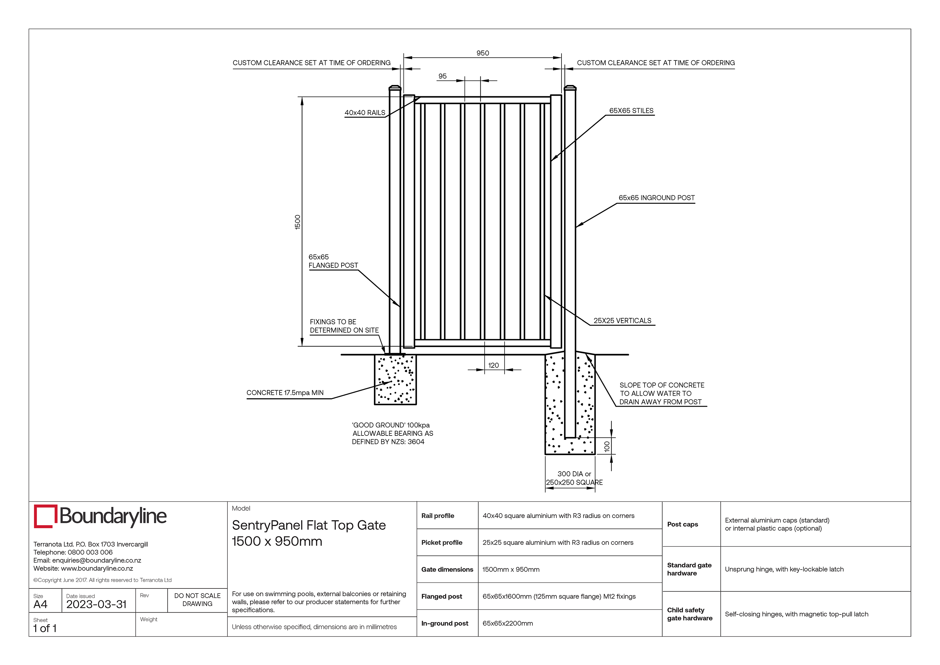 SFG1595 SentryPanel Flat-Top Gate 1500mm View Download