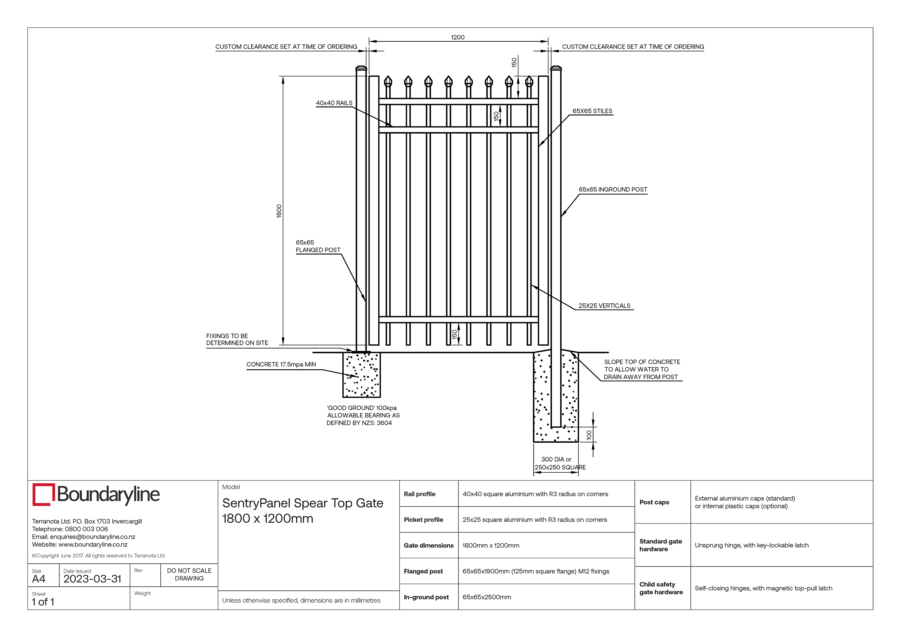 SSG1812 SentryPanel Spear-Top Gate 1800mm View Download